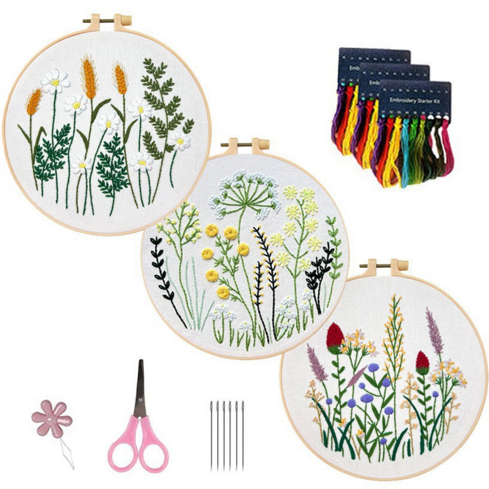 3 Pack Embroidery Starter Kit for Beginners Stamped Cross Stitch Kits ...