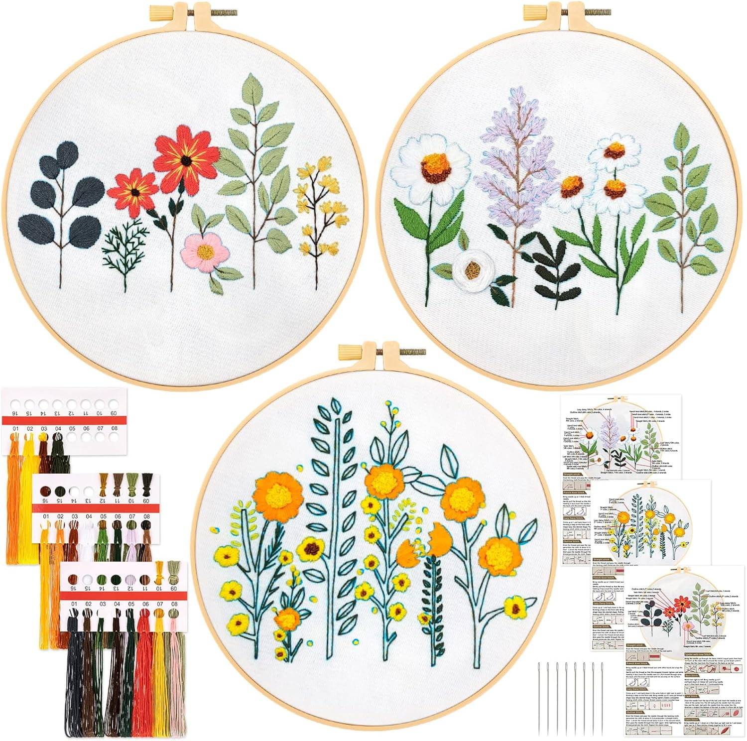 3 Pack Embroidery Starter Kit - Stamped Cross Stitch Sets With Pattern ...
