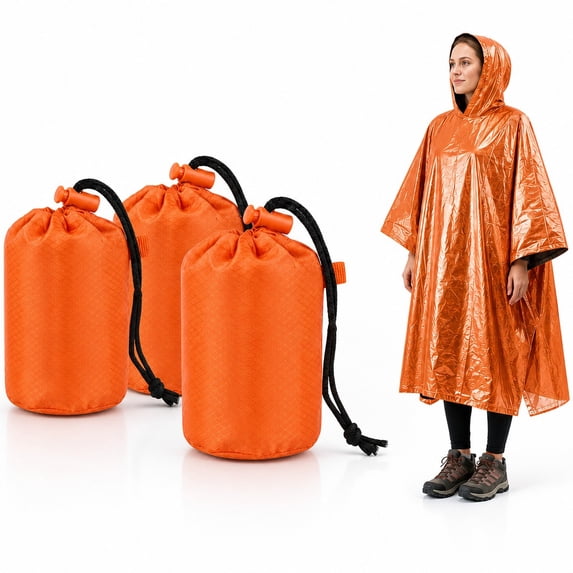 3-Pack Emergency Survival Rain Poncho, Thermal Insulation Blanket for ...