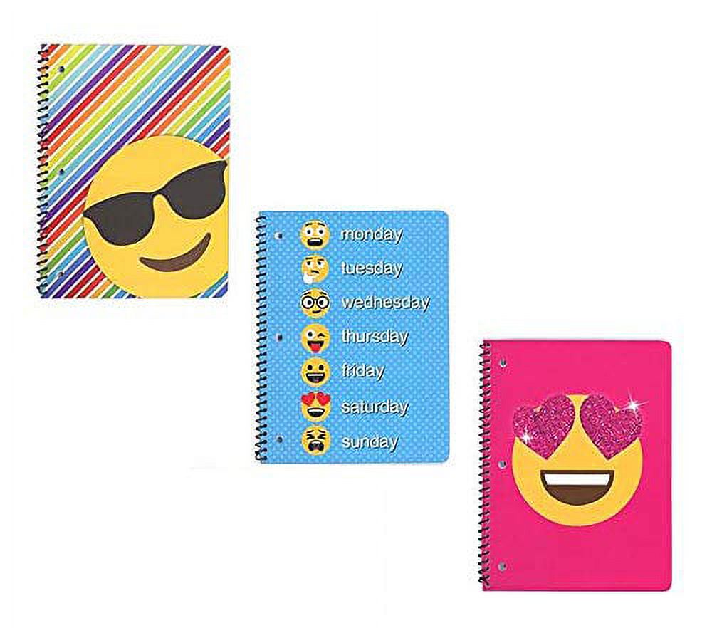 [3-Pack] Emoji 10.5x8" 1 Subject Spiral Theme Notebooks with 70 Wide ...