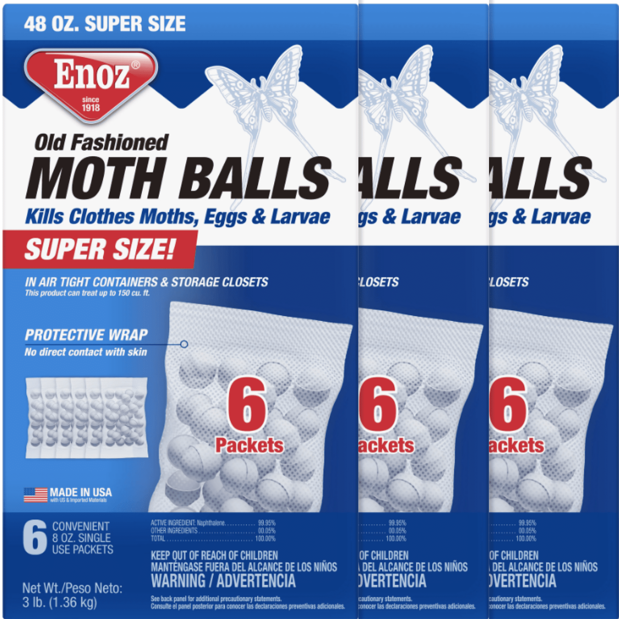 Enoz Old Fashioned Moth Balls, Naphthalene, Single-Use Packets, 16 oz ...
