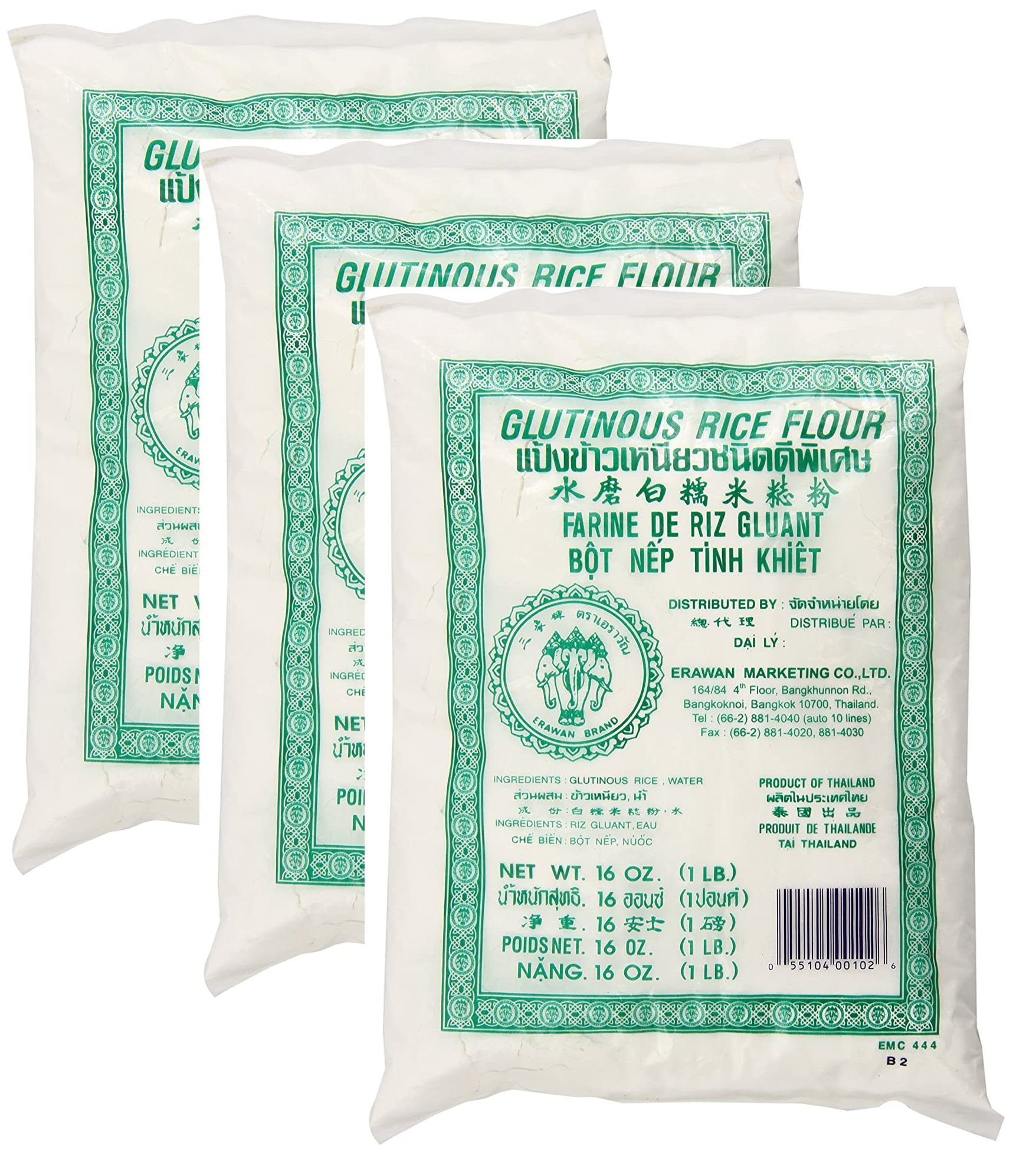 Erawan Brand Thai Sweet Rice Flour, 16 oz, 3 Pack, Glutinous, Fine ...