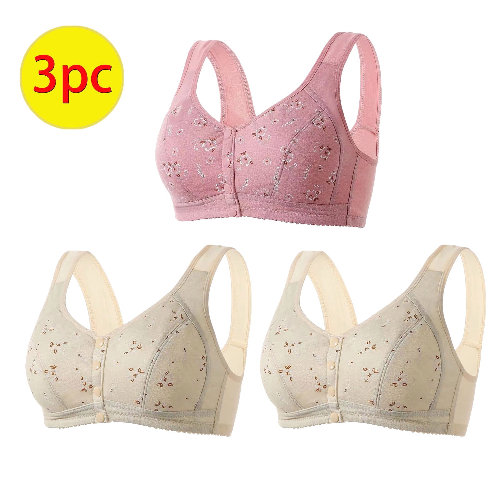 3-Pack Everyday Cozy Daisy Bras Middle-Aged Elder Woman Floral Wirefree ...