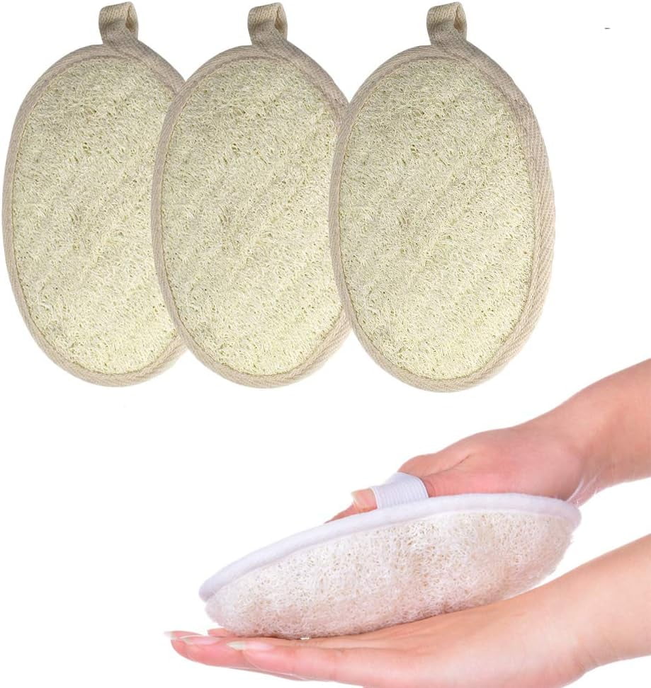 3 Pack Exfoliating Loofah Sponge Pad Body Scrubber,Natural Bath Sponge ...