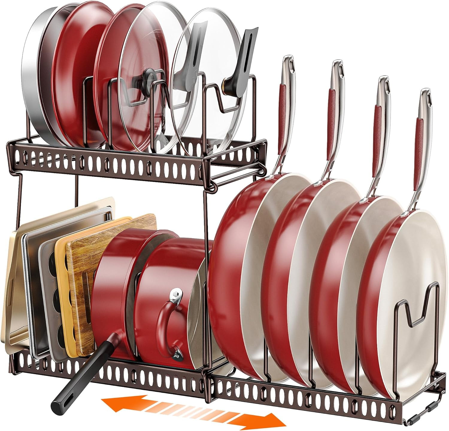 3 Pack Expandable Pan Organizer for Cabinet,Pot Lid Holder Rack with 14 ...