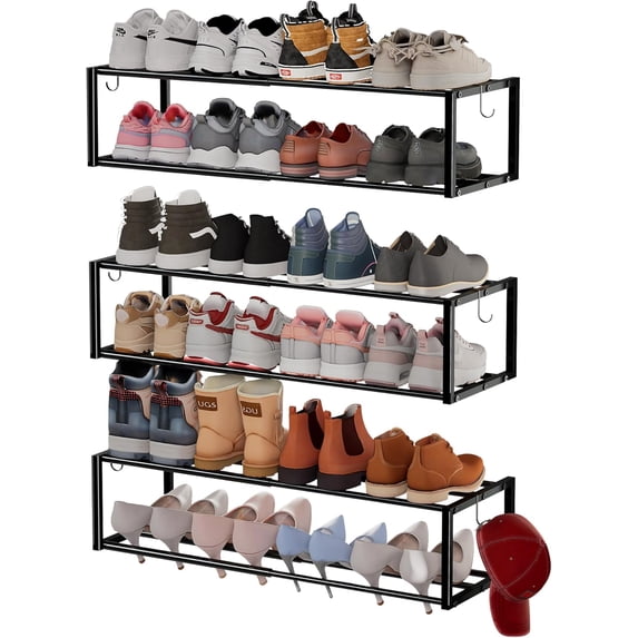 3 Pack Expandable Wall Mounted Shoe Rack, 17"-31" Adjustable Hanging ...