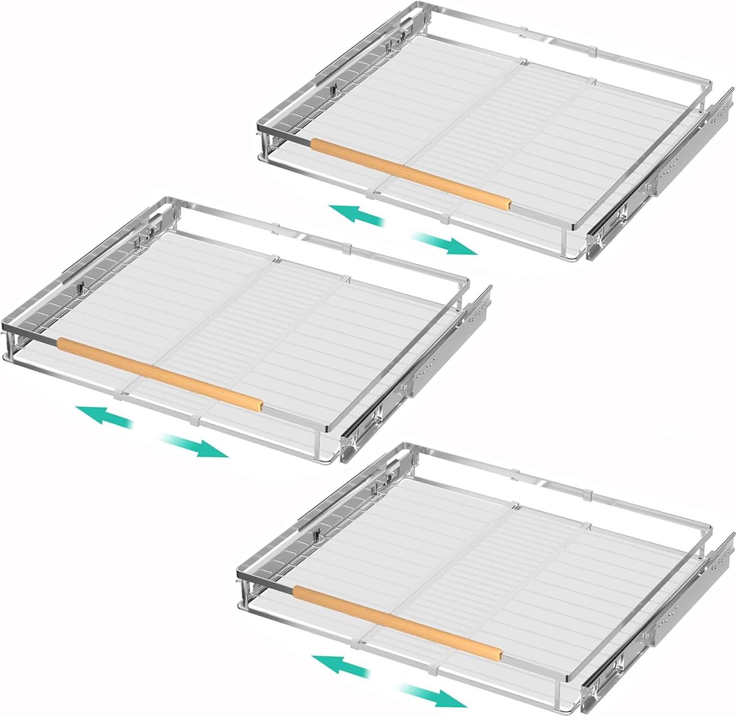 3 Pack Extendable Sliding Cabinet Drawer Shelf Organizer, Pull Out ...