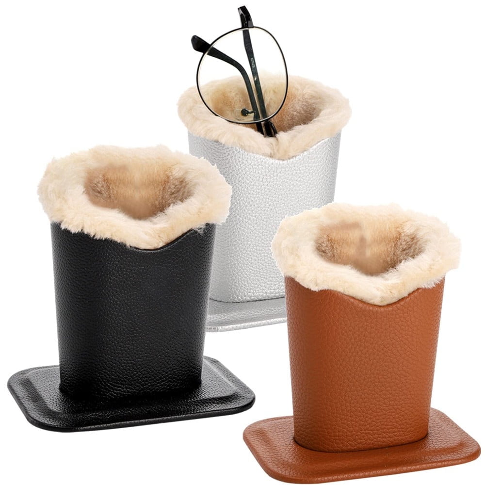 3 Pack Plush Lined Eyeglasses Holder Stand for Glasses Leather Reading ...