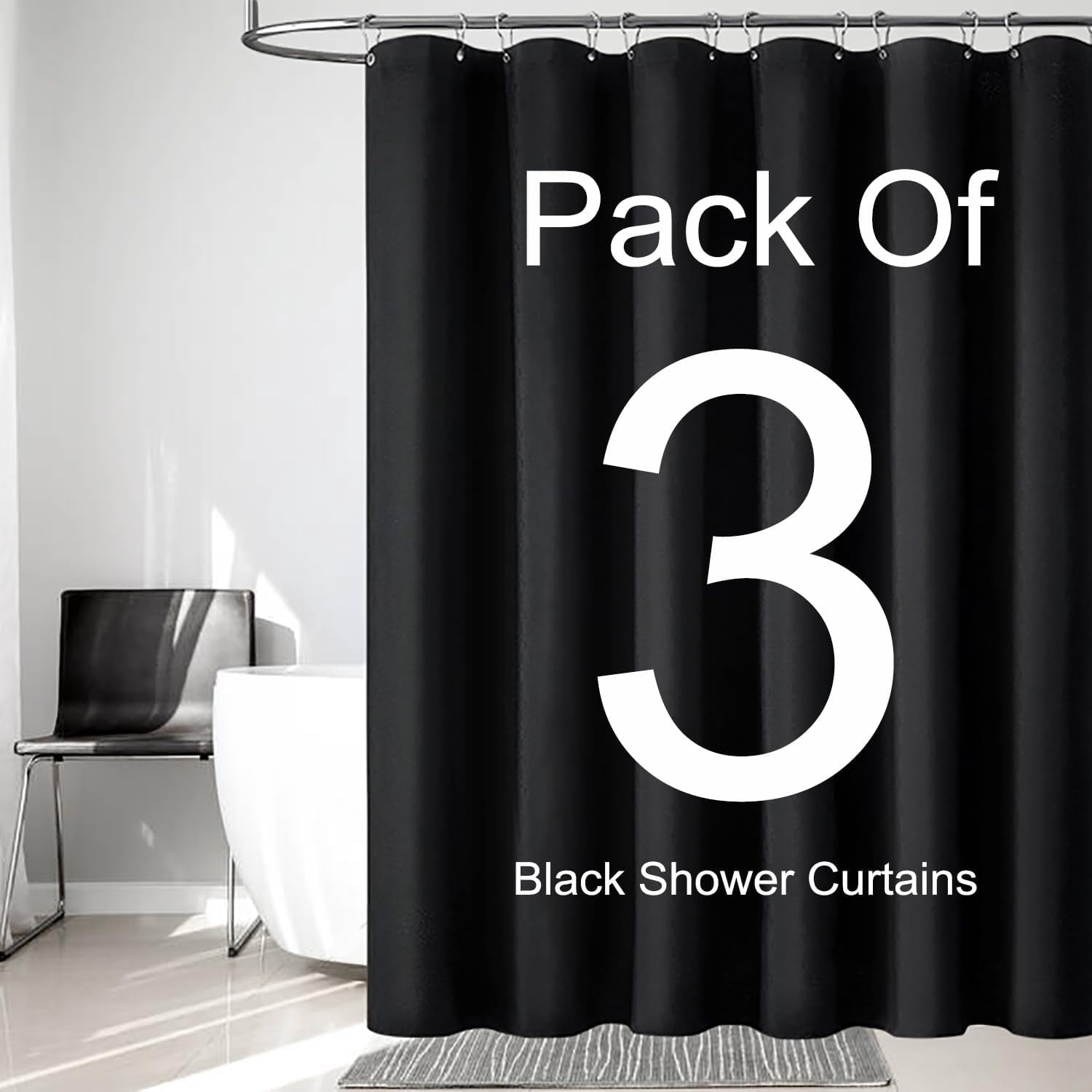 3 Pack Fabric Shower Curtain Liner with Magnets, Rustproof Metal ...