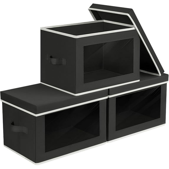 3 Pack Fabric Storage Bins with Clear Window and Lids, Collapsible ...