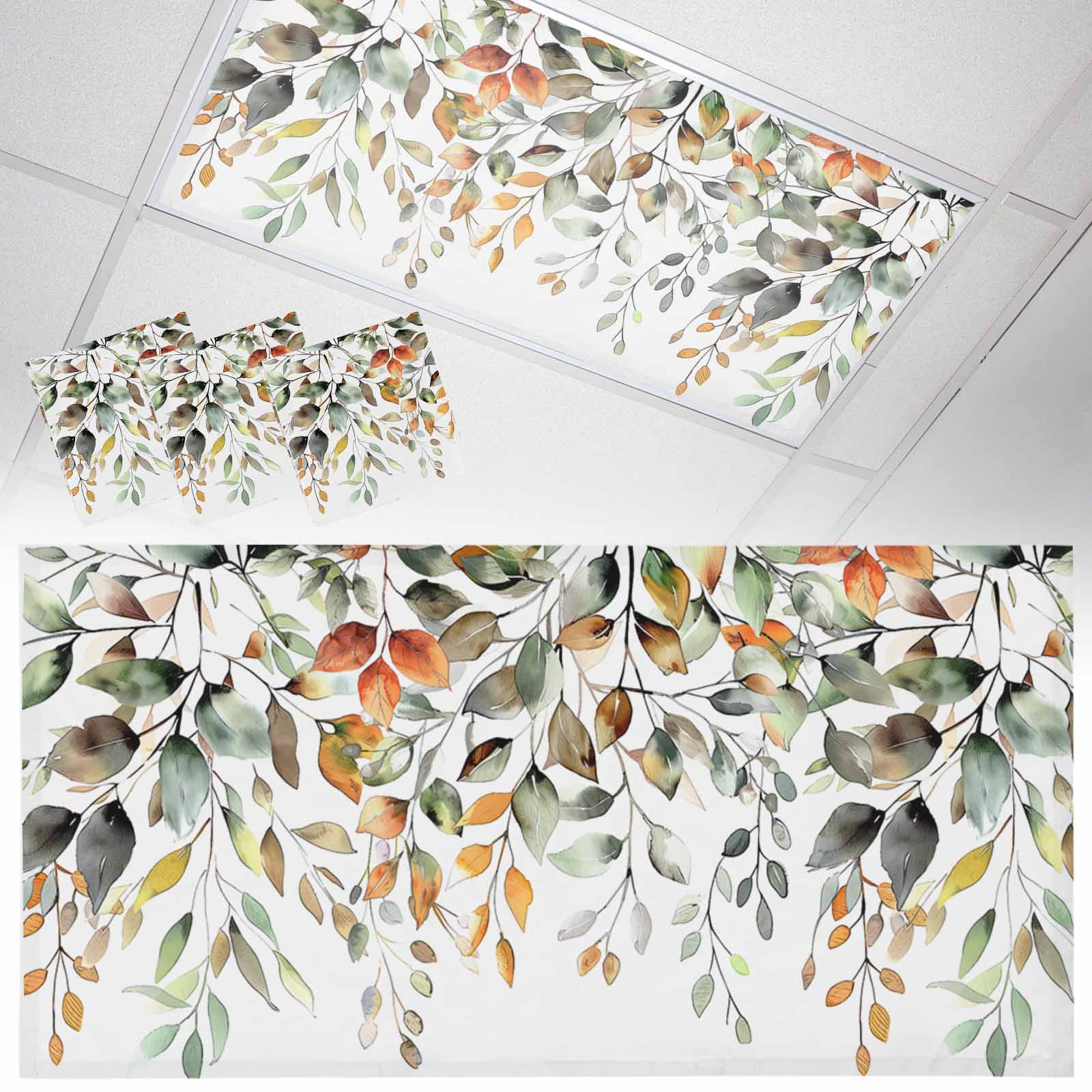 3 Pack Fall Green Sage Leaf Fluorescent Light Covers for Ceiling Lights ...