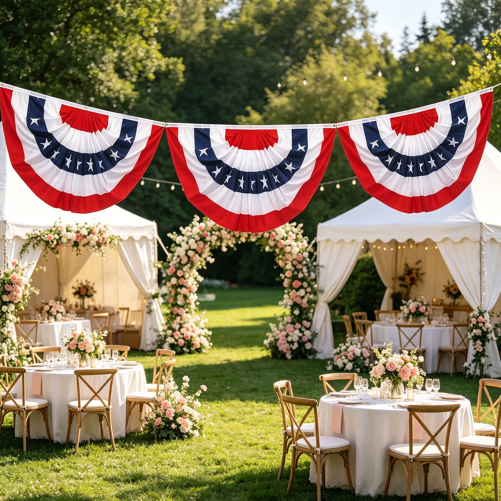 3-Pack Fan-Shaped Patriotic Bunting Flags, Independence Day Red White ...