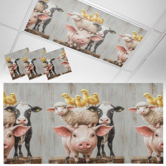 3 Pack Farm Animal Fluorescent Light Covers for Ceiling Lights Pig ...