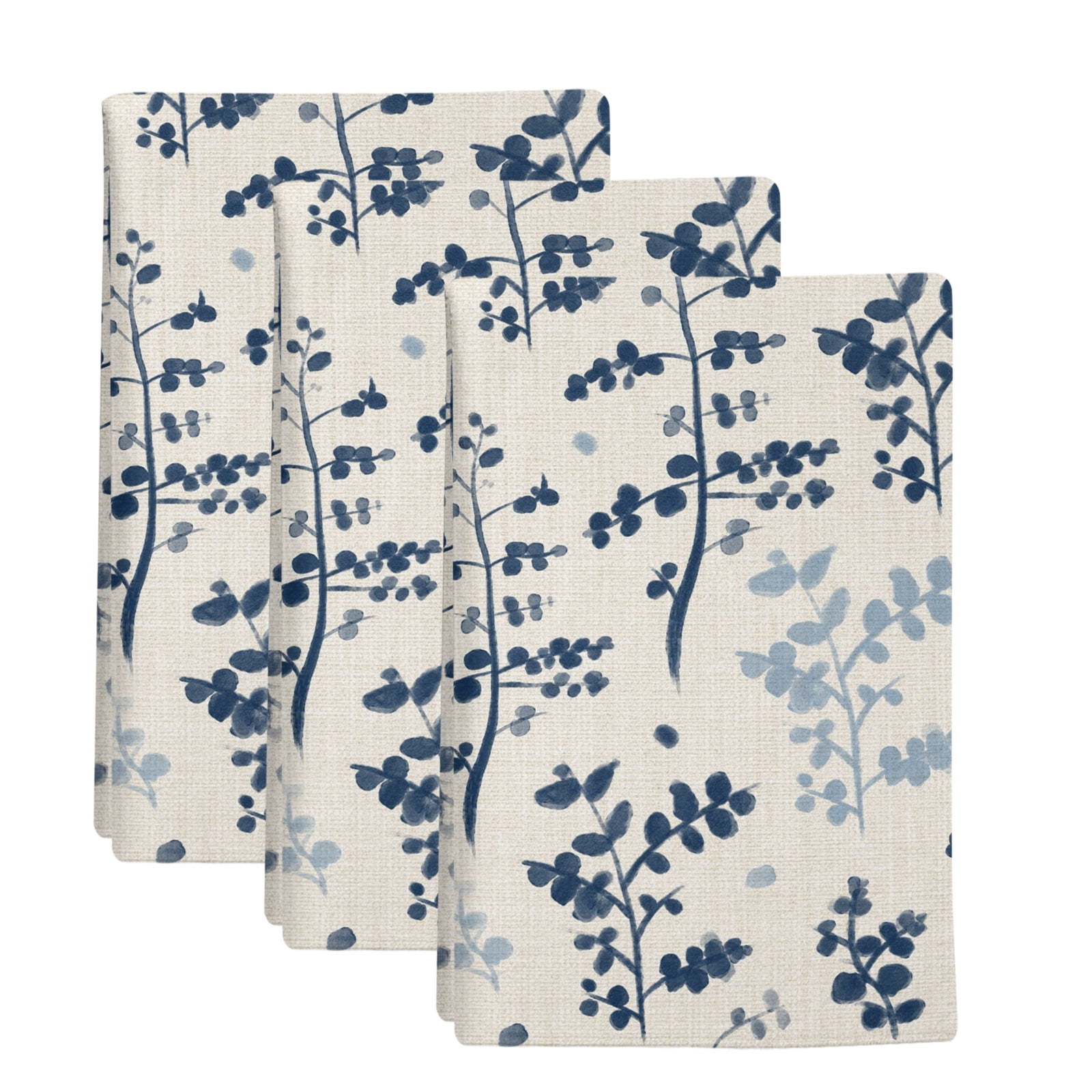 3 Pack Farm Navy Blue Leaves Kitchen Towels Country Style Plant Leaf ...