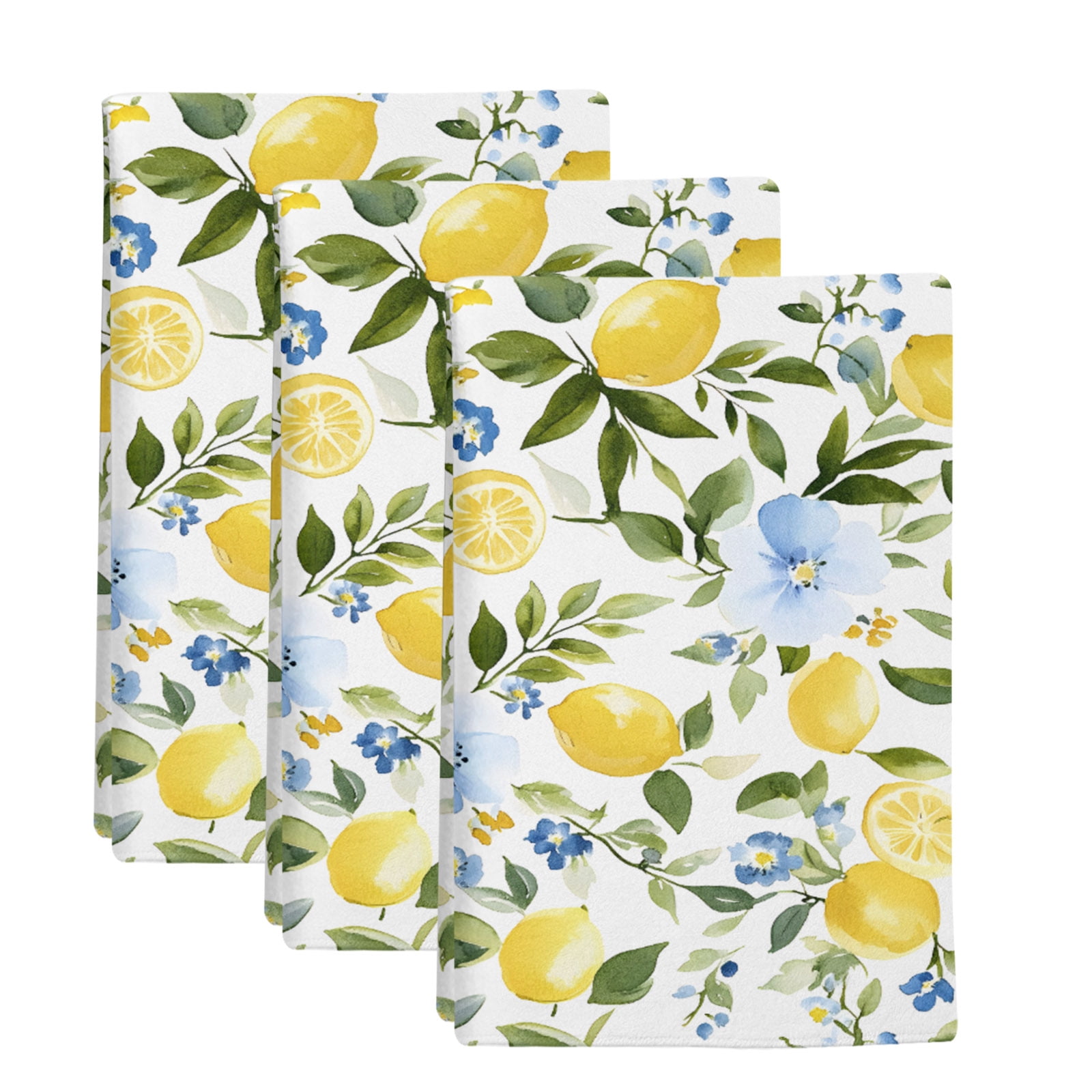 3 Pack Farmhouse Floral Kitchen Towels Lemon Eucalyptus Leaf Watercolor ...