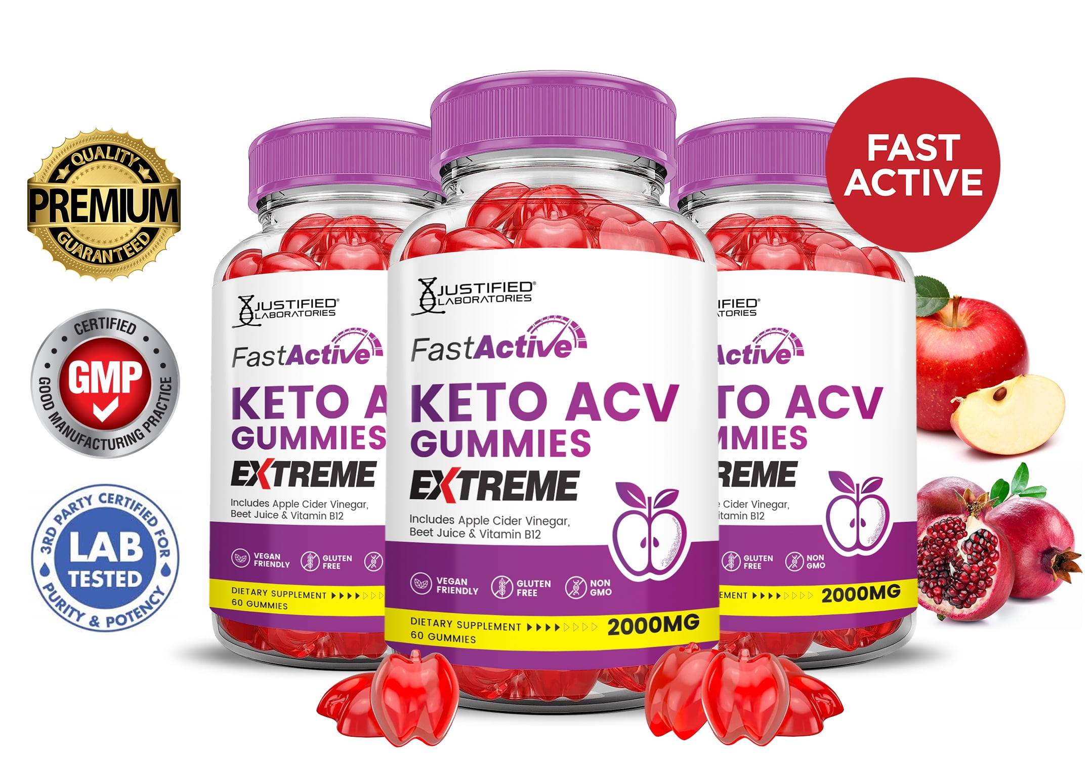 (3 Pack) Fast Active Keto Extreme ACV Gummies 2000mg Dietary Supplement ...