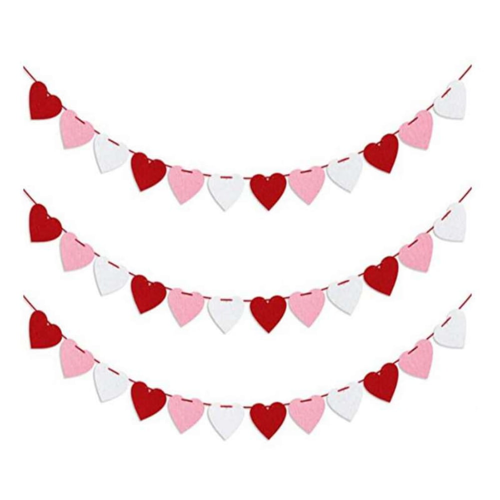 3 Pack Felt Heart Garland Banner Valentines Day Decorations Pre-Strung ...
