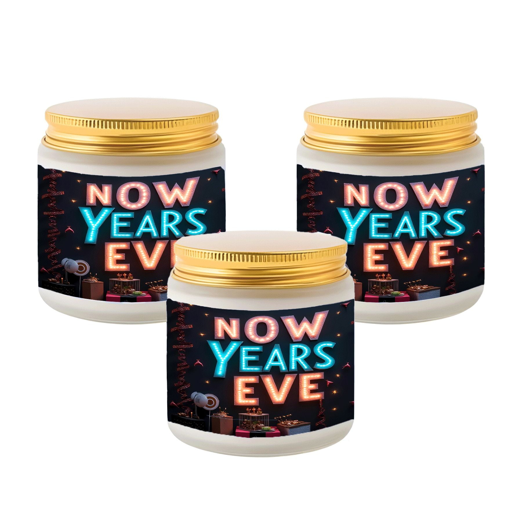 3 Pack Festive Scented Soy Wax Candles with Golden Lids Illuminated ...