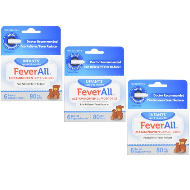 3 Pack - FeverAll Infants 6 Rectal Acetaminophen Suppositories 80mg ...