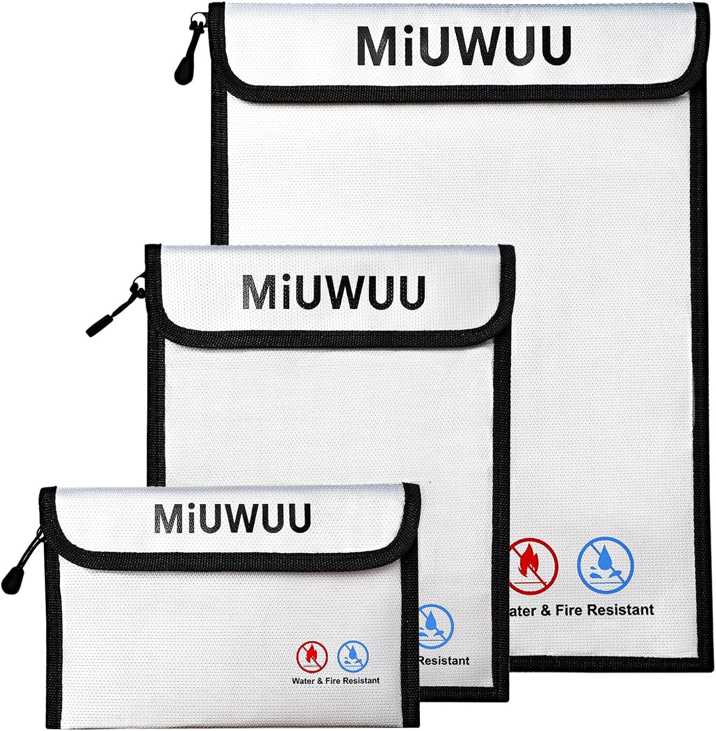 3 Pack Fireproof Document Bag Waterproof Safe Zipper Storage Organizer ...