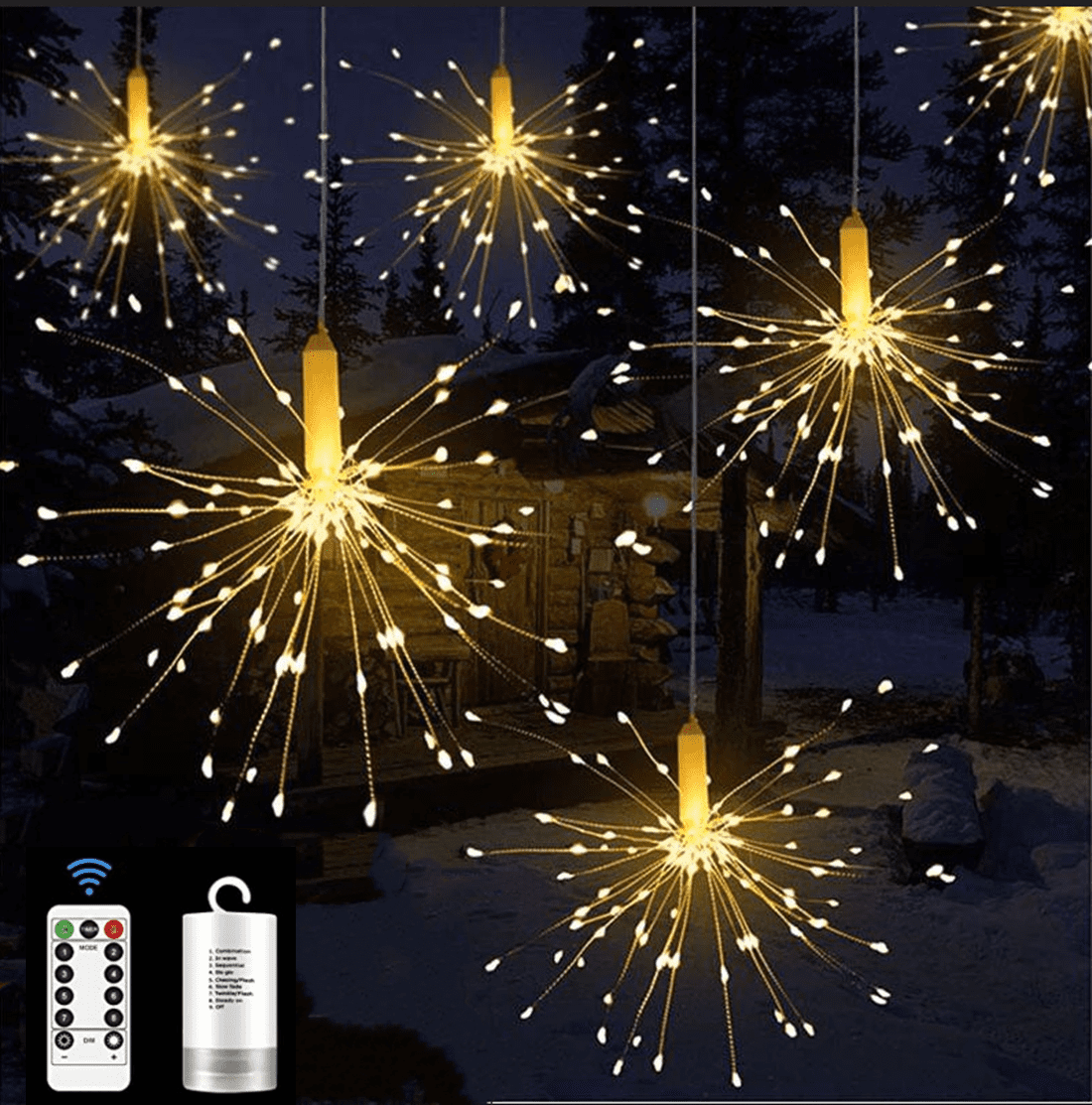 3 Pack 180 LED Firework Lights, Starburst Fairy Lights with Remote for ...