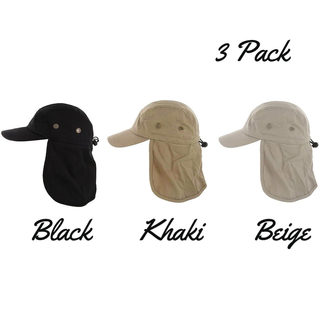 3 Pack Fishing boating hiking army military snap brim hat with ear and ...