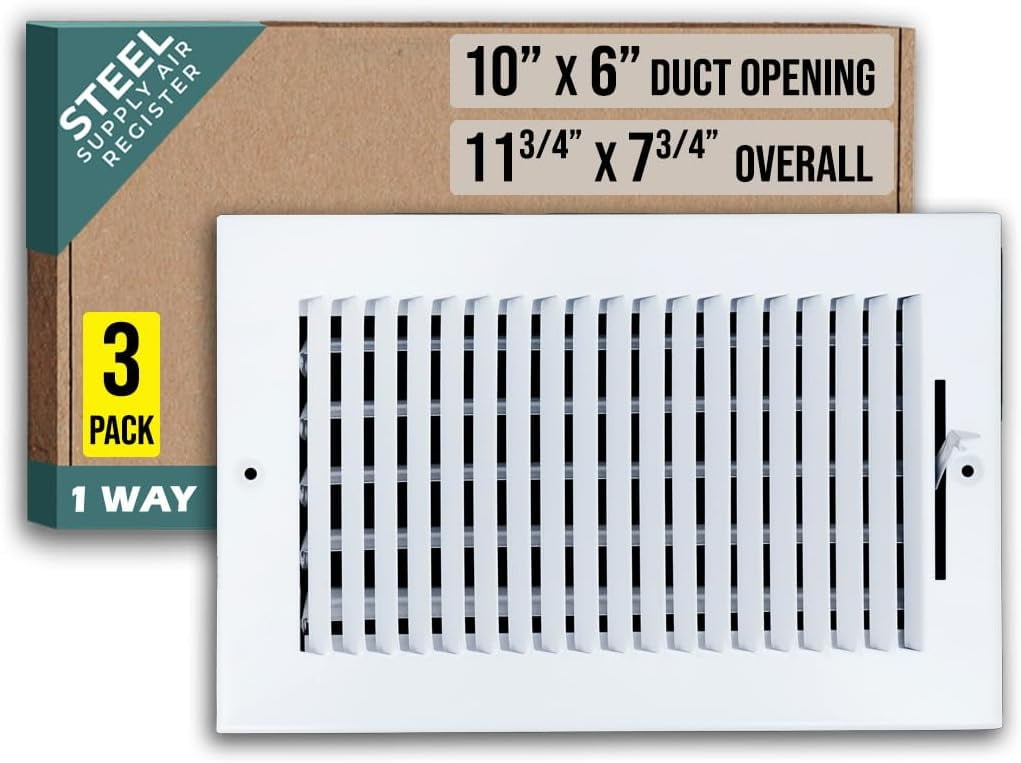 [3 Pack] Fits 10x6 Duct Opening 1 Way Steel Air Supply Diffuser by ...