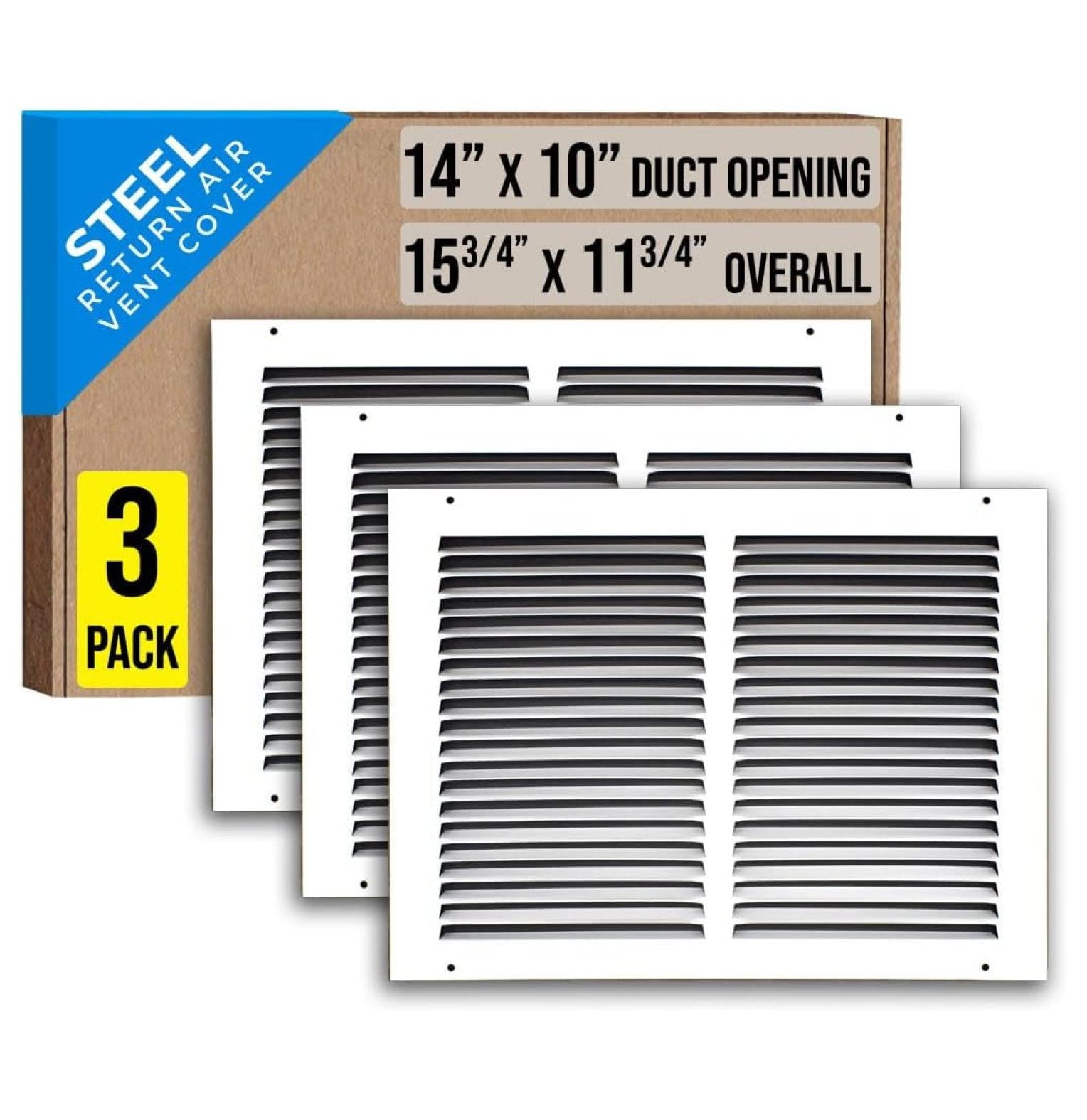 [3 Pack] Fits 14x10 Duct Opening | Steel Return Air Grille by | Vent ...