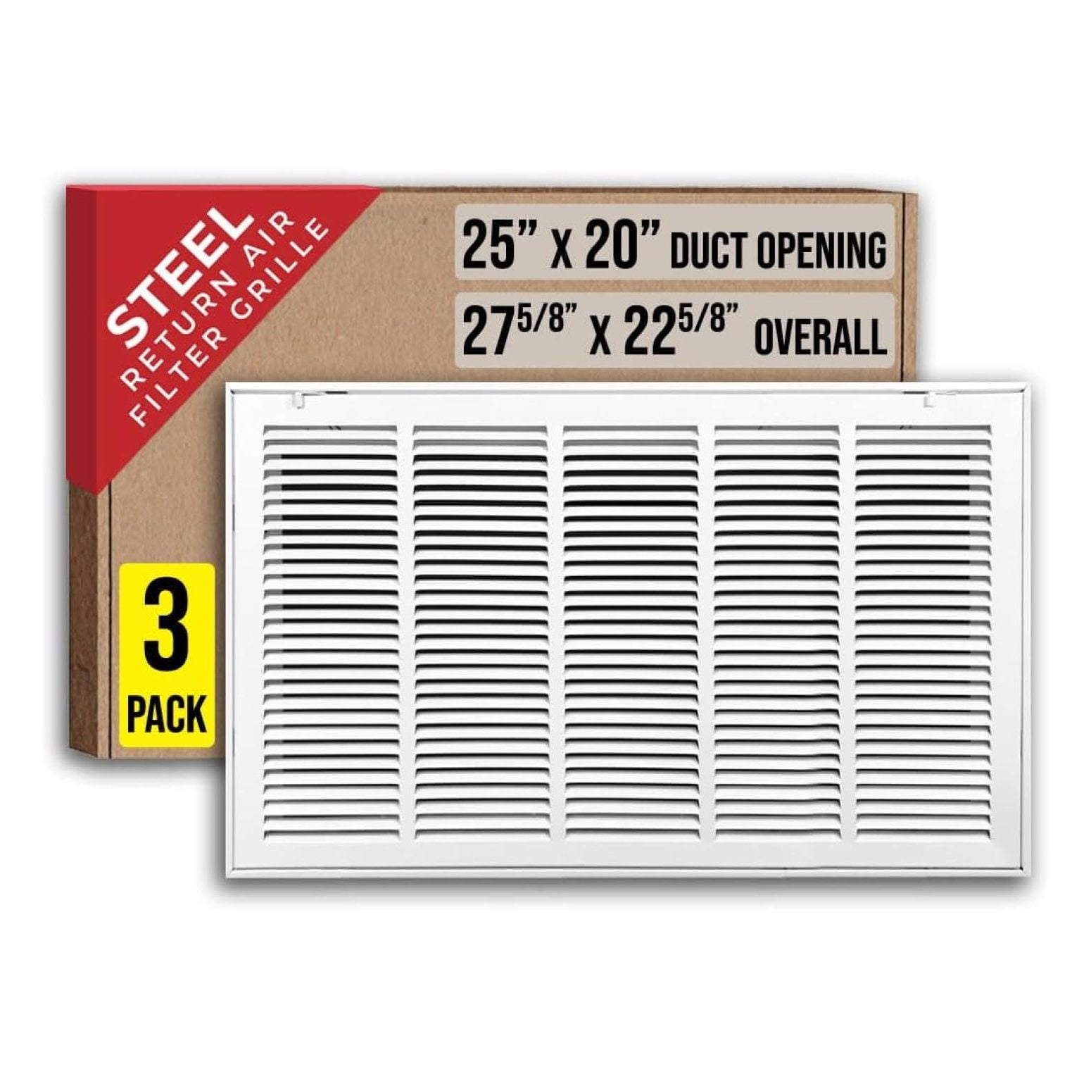 [3 Pack] Fits 25x20 Duct Opening | Steel Return Air Filter Grille by ...