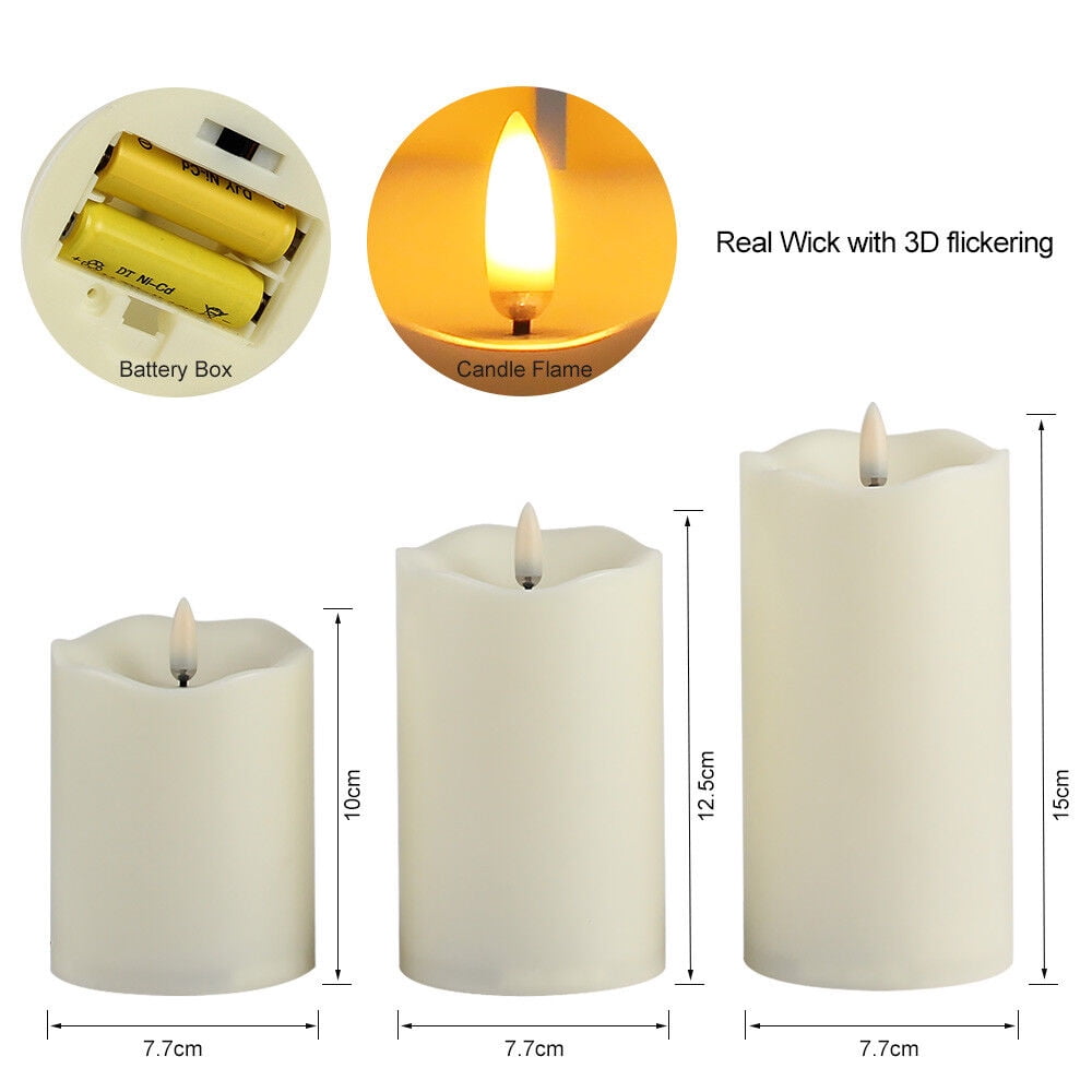 3 Pack Flameless LED Candles Moving Wick Pillar Candle Battery with ...