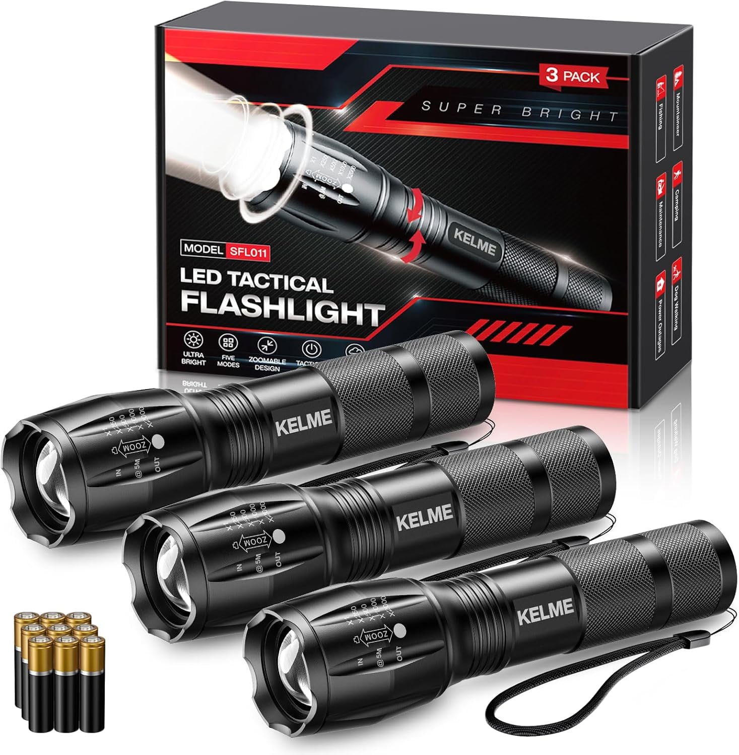 3 Pack Flashlights High Lumens Powerful Tactical Flashlights with 5 ...