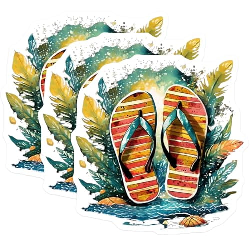 (3 Pack) Flip Flop Decals - Tropical Beach Theme - Summer Vibes Decals ...