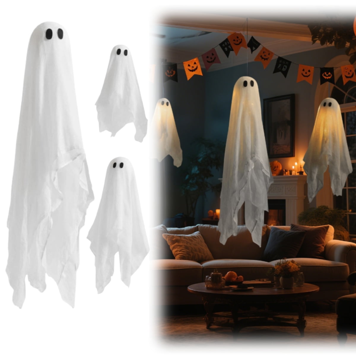 3 Pack Floating Ghost Decorations for Halloween - Hanging Ghosts for ...
