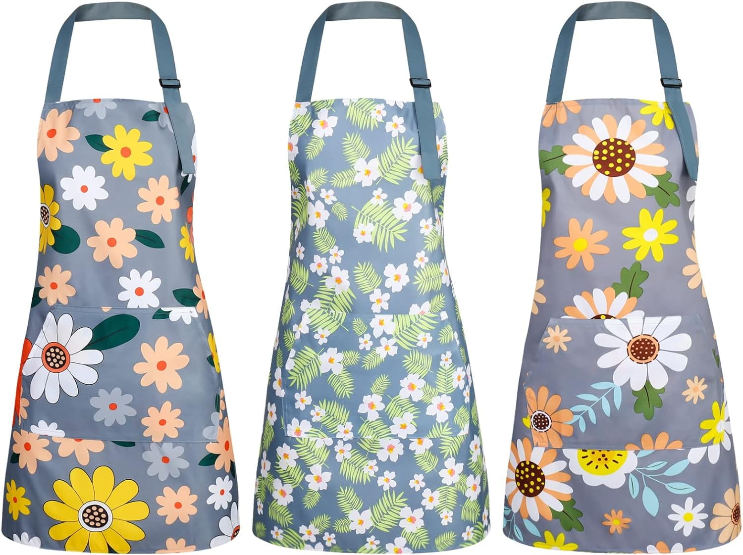 3 Pack Floral Aprons with Pocket, Blooming Womens Waterproof Ajustable ...