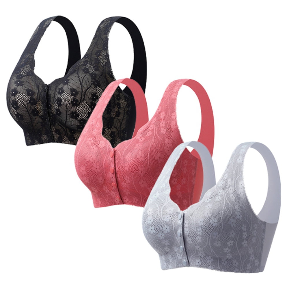 3 Pack Floral Bras for Women No Underwire Front Closure Push Up ...