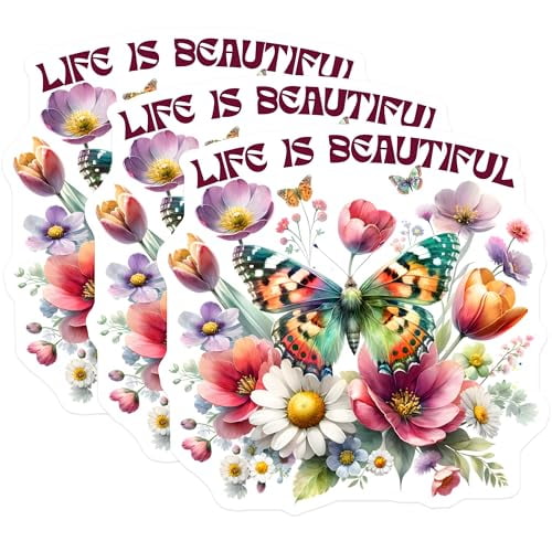 (3 Pack) Floral Butterfly Decals - Life is Beautiful Sticker - Laptop ...