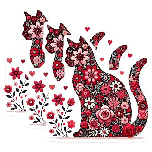 (3 Pack) Floral Cat Decals - Flower Cat Stickers - Laptop Decals - 3 ...