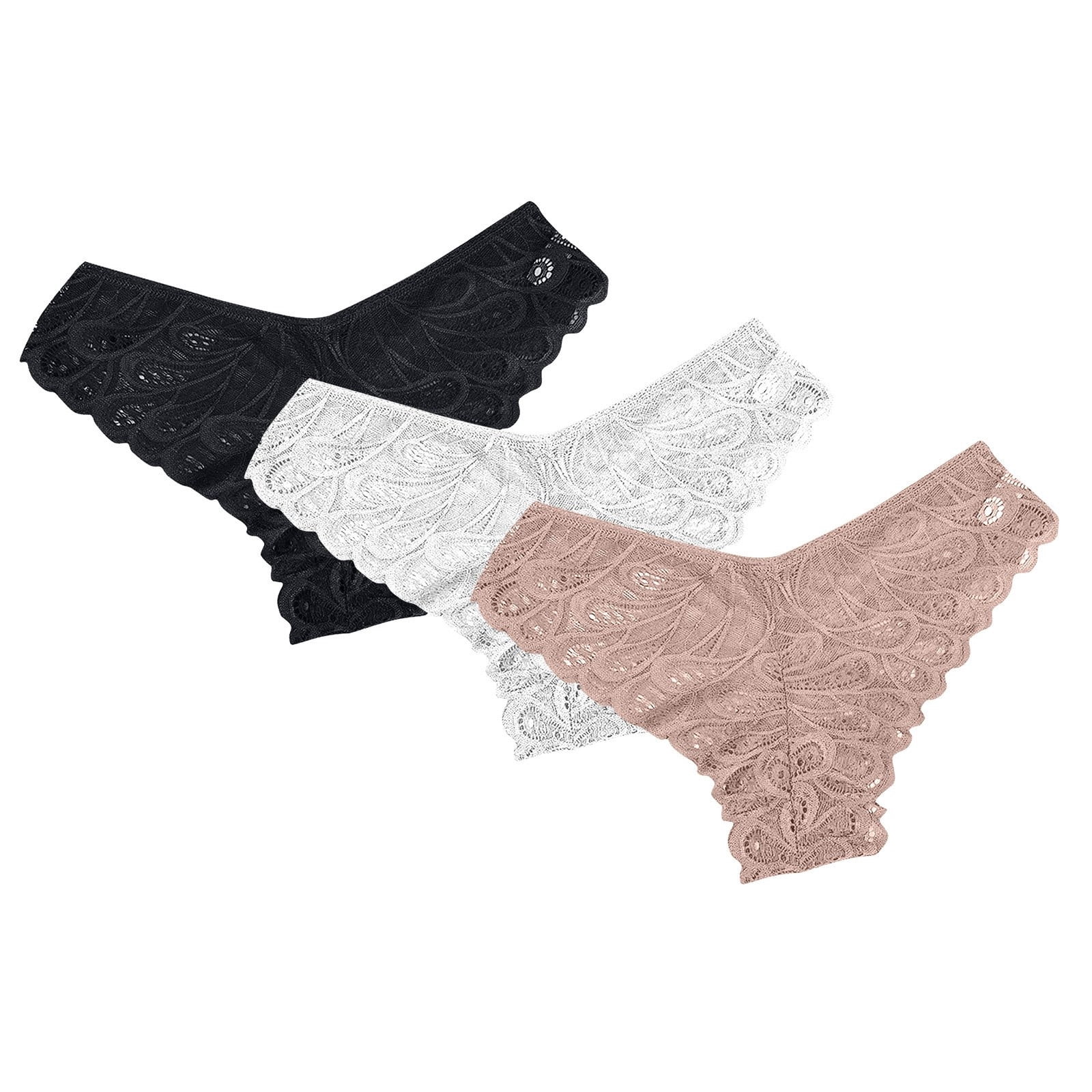3-Pack Floral Lace Brief Panties, Scalloped Lace Trim, Sheer Low Waist ...
