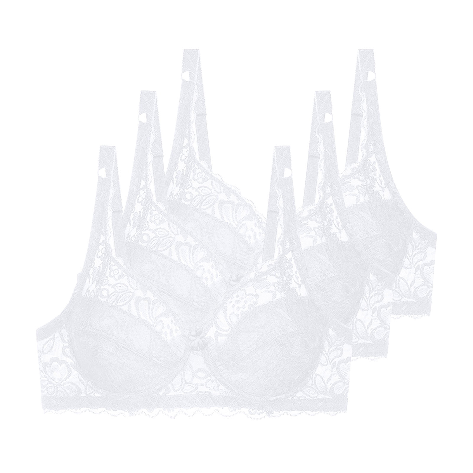 3 Pack Floral Lace Underwire Bras Womens Plus Size Plunge Push Up T-Shirt Bras Support Demi ...