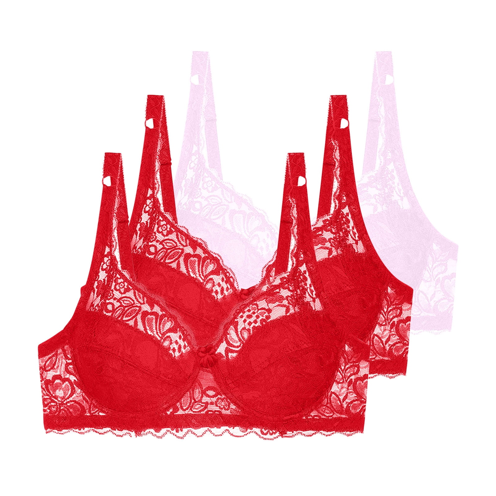 3 Pack Floral Lace Underwire Bras Womens Plus Size Plunge Push Up T ...