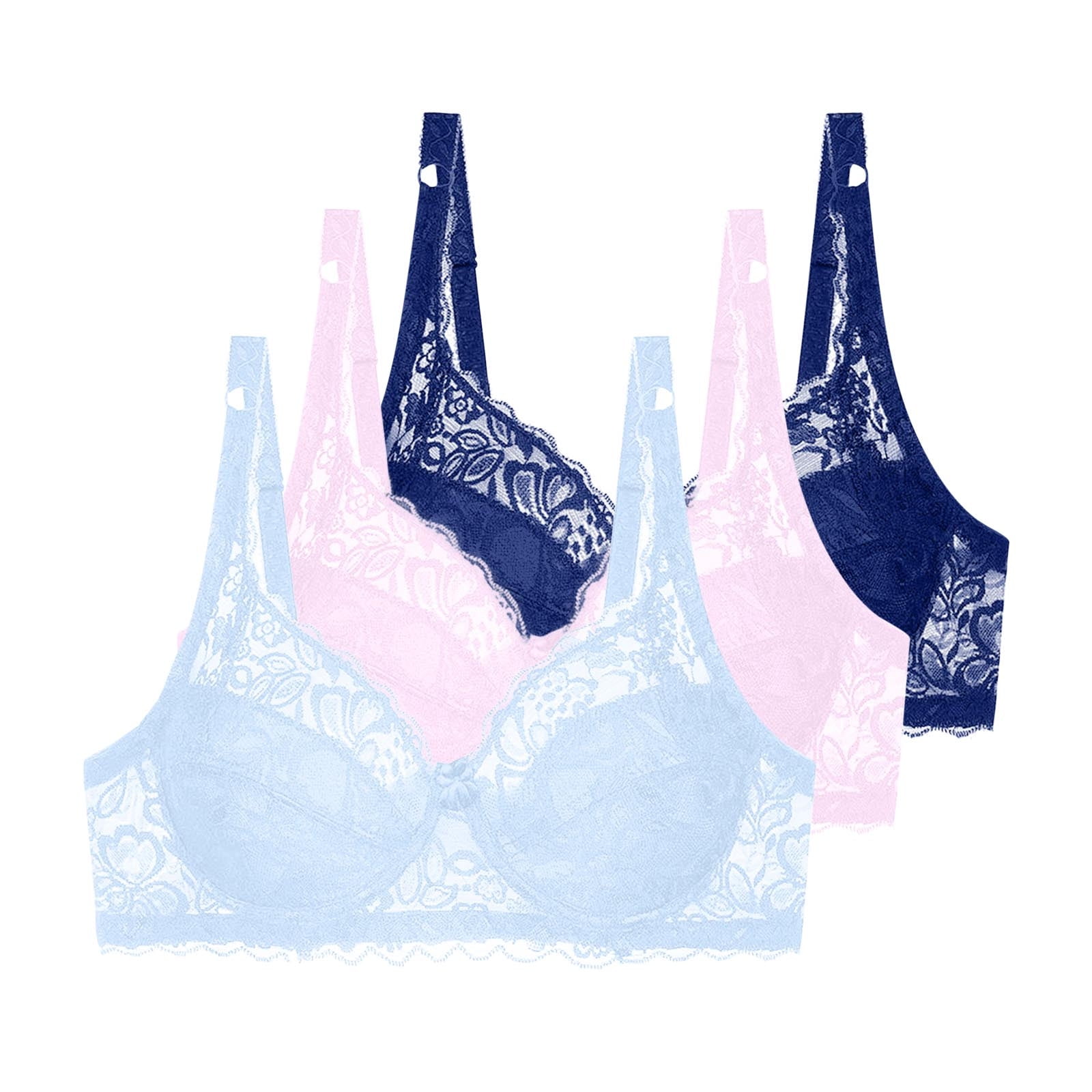 3 Pack Floral Lace Underwire Bras Womens Plus Size Plunge Push Up T ...