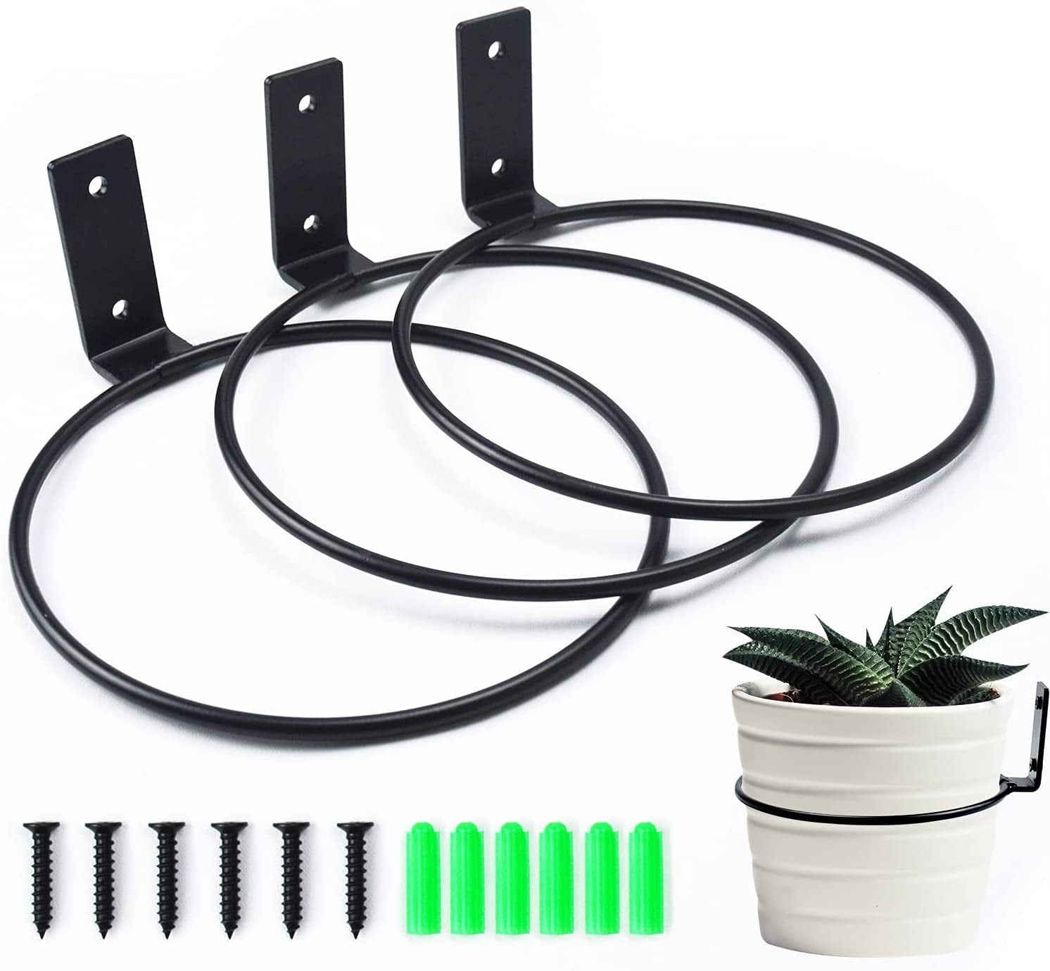3 Pack Flower Pot Holder Ring Wall Mounted Outdoor,Hanging Plant Stand ...