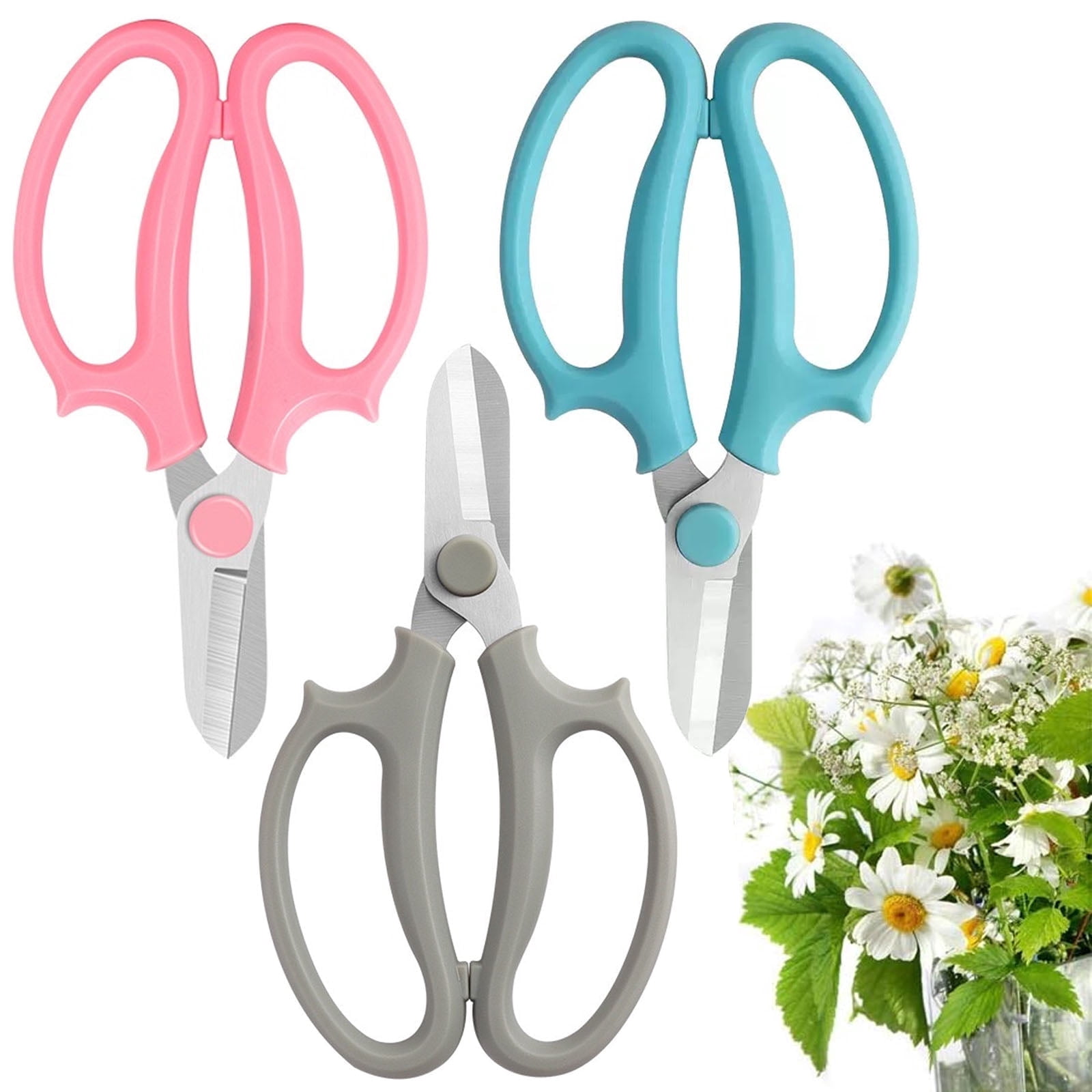 3 Pack Flower Scissors, Stainless Steel Safety Round Blade Floral ...