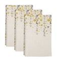 3 Pack Flower Yellow Kitchen Towels Grey Cherry Blossoms Cotton Linen ...