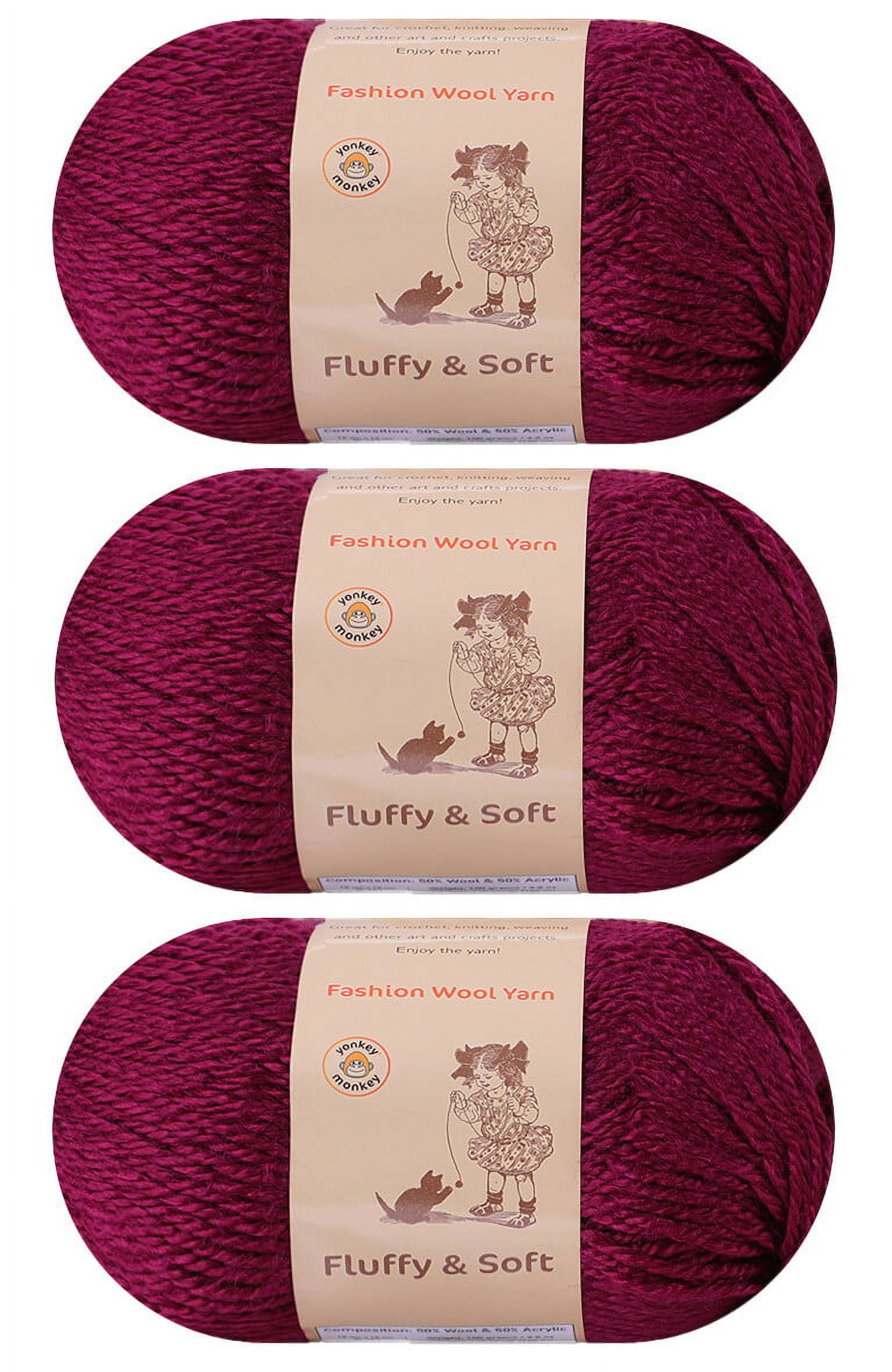 3-Pack Fluffy Wool Yarn by Yonkey Monkey. Lightweight and Soft ...