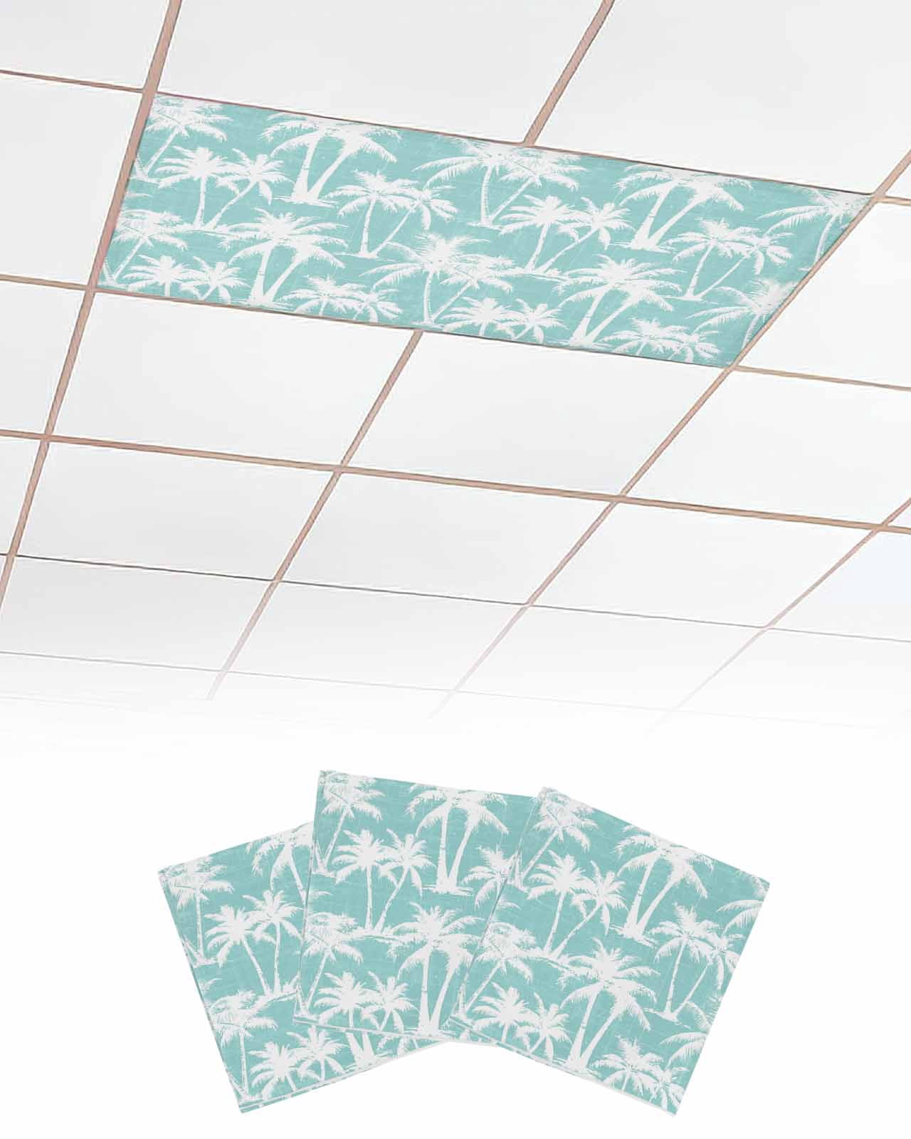 3 Pack Fluorescent Light Cover for Ceiling Lights, Mint Palm Tree ...