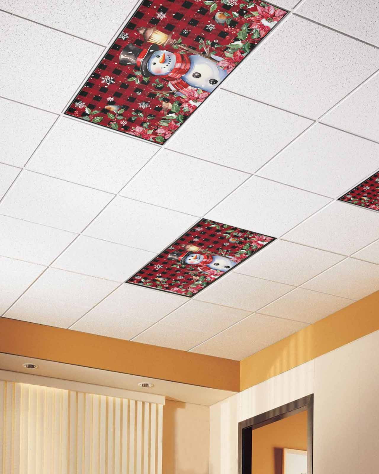 3 Pack Fluorescent Light Covers, 4 x 2 Feet, Red Check Christmas ...