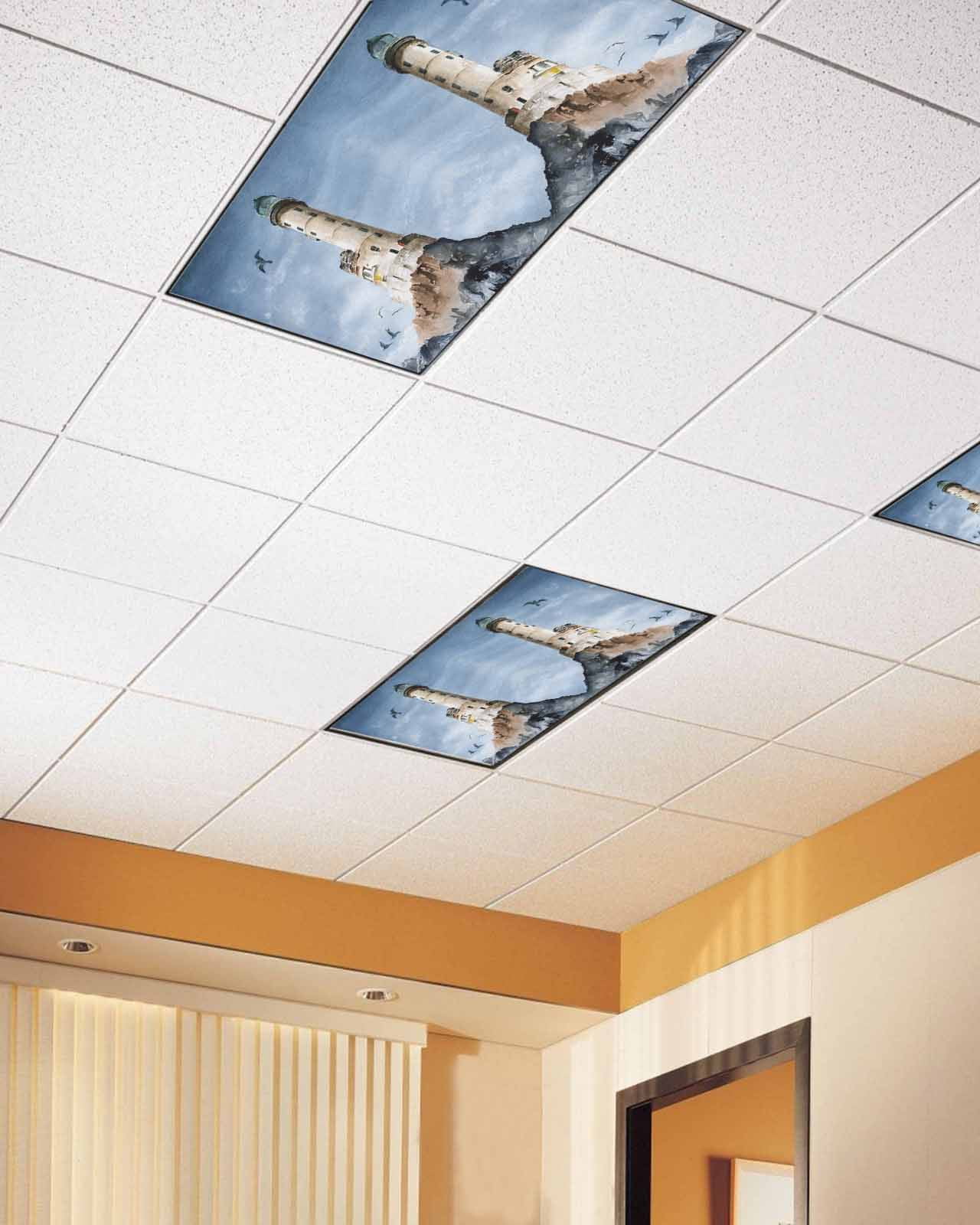 3 Pack Fluorescent Light Covers, 4x2 Feet, Lighthouse on An Isolated ...