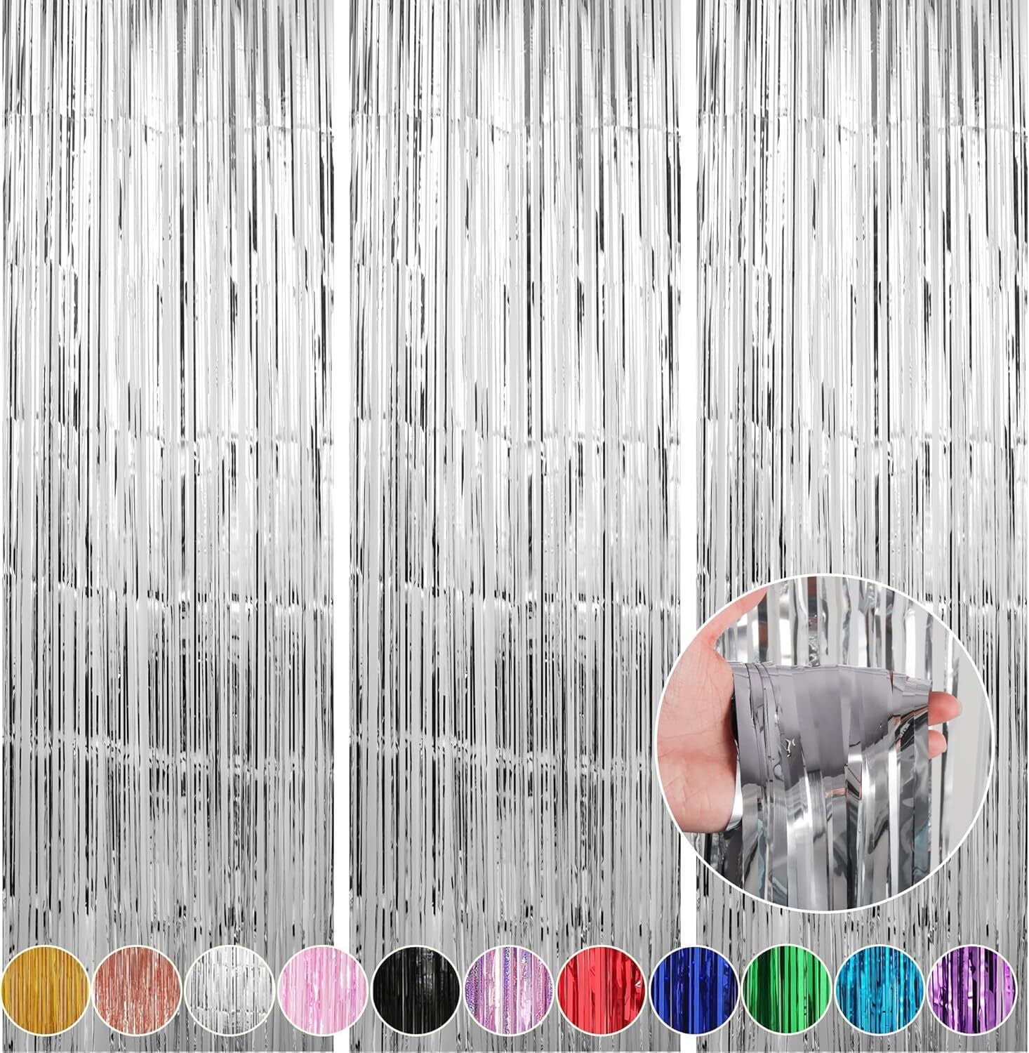 3 Pack Foil Fringe Backdrop - Silver Shiny Tinsel Curtains for Party ...