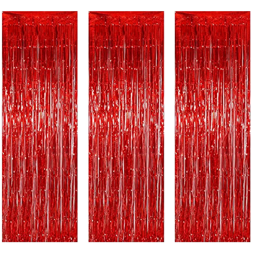 3 Pack Foil Fringe Curtain Backdrop, 3.28Ft x 6.5Ft Metallic Tinsel ...